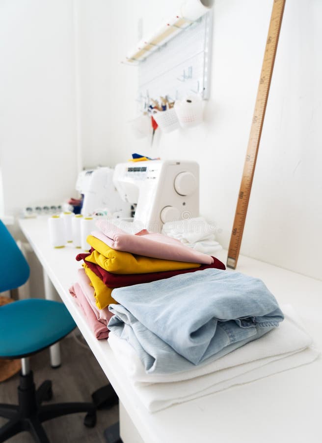 Sewing: Several Multi-colored Canvases of Fabrics are Stacked and Lie ...