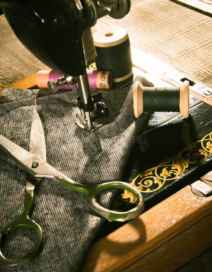 Sewing. Sewing Machine and Tools. Stock Photo - Image of needlecraft ...