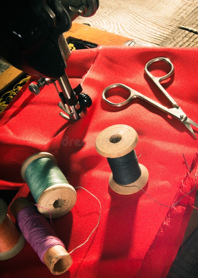 Sewing. Sewing Machine and Tools. Stock Image - Image of needle, spool ...