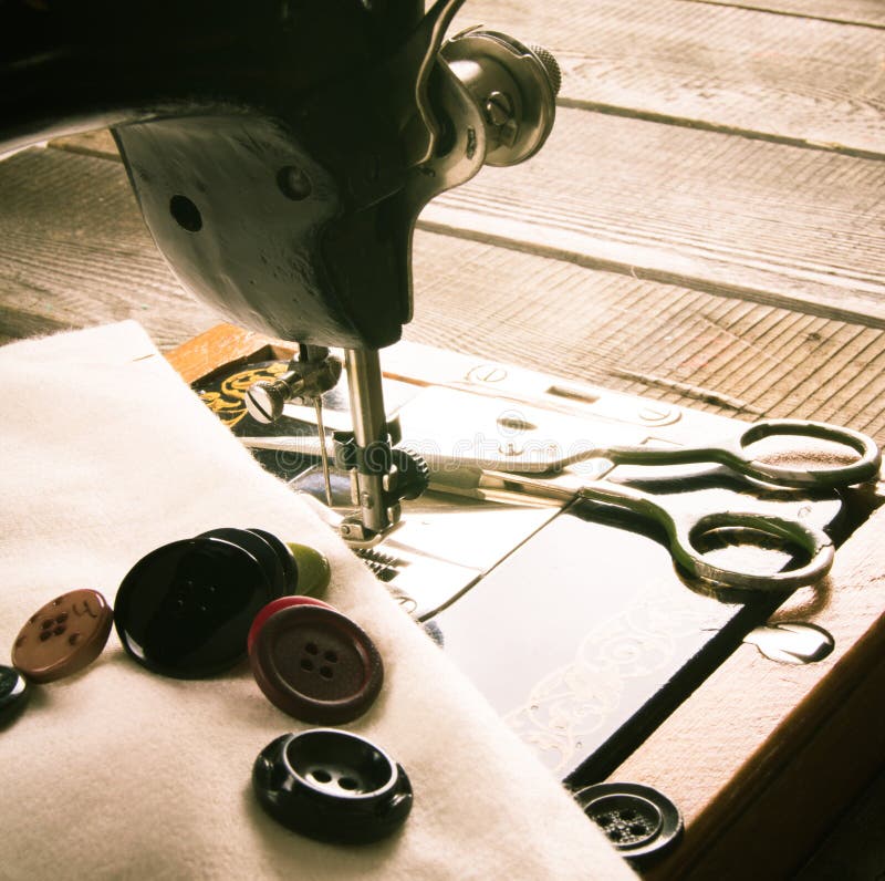 Sewing. Sewing Machine and Tools. Stock Image - Image of closeup ...