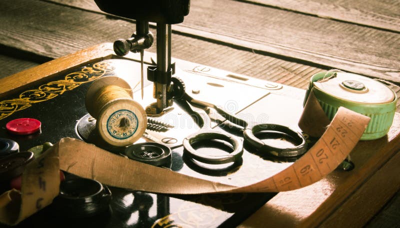 Sewing. Sewing Machine and Tools. Stock Photo - Image of needle ...