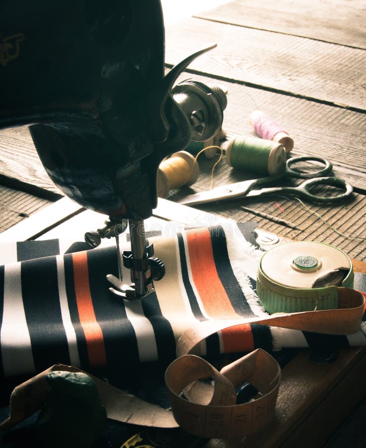 Sewing. Sewing Machine and Tools. Stock Photo - Image of bobbin, button ...