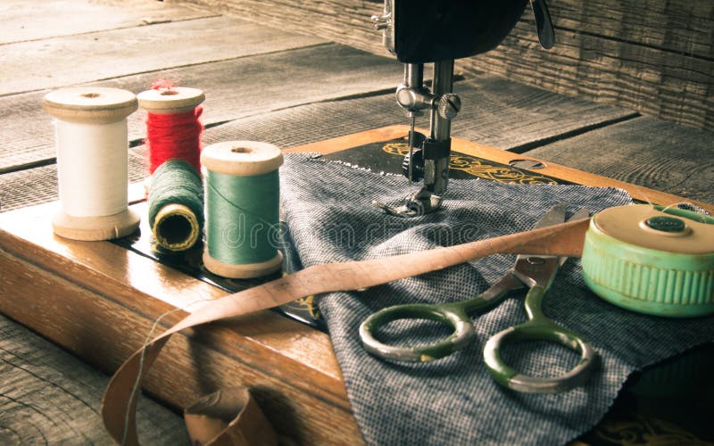 Sewing. Sewing Machine and Tools. Stock Image - Image of machine ...