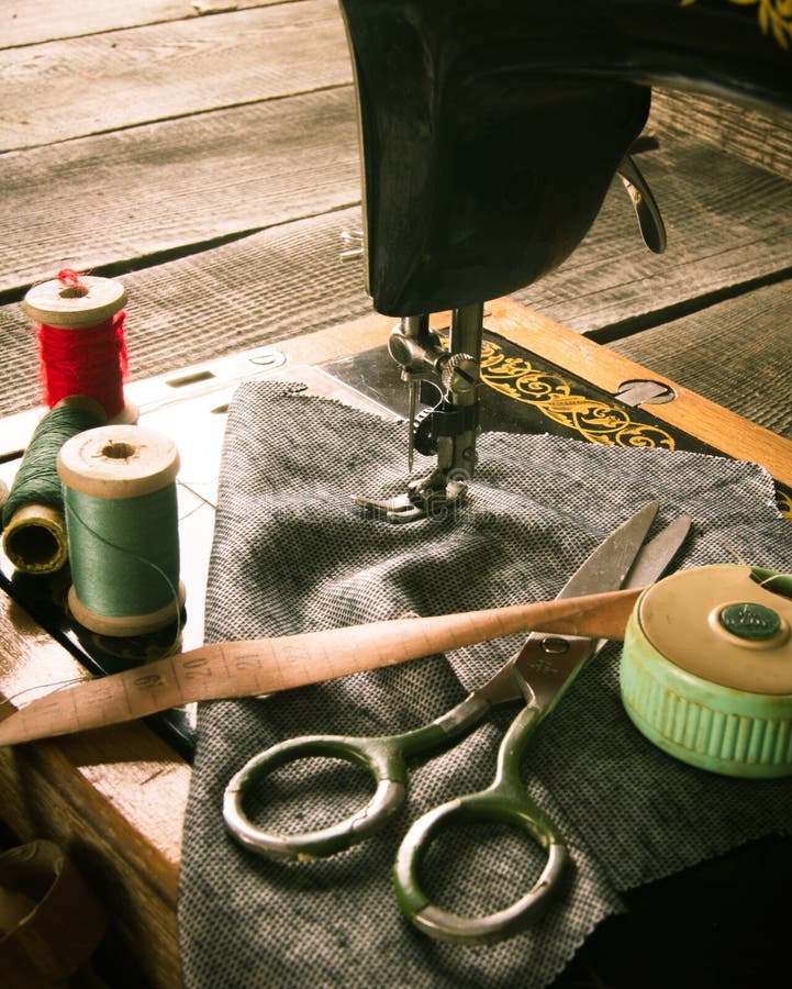 Sewing. Sewing Machine and Tools. Stock Image - Image of metal ...
