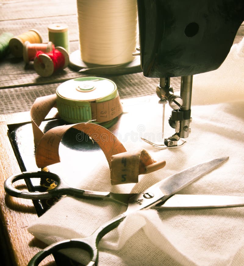 Sewing. Sewing Machine and Tools. Stock Image - Image of creative ...