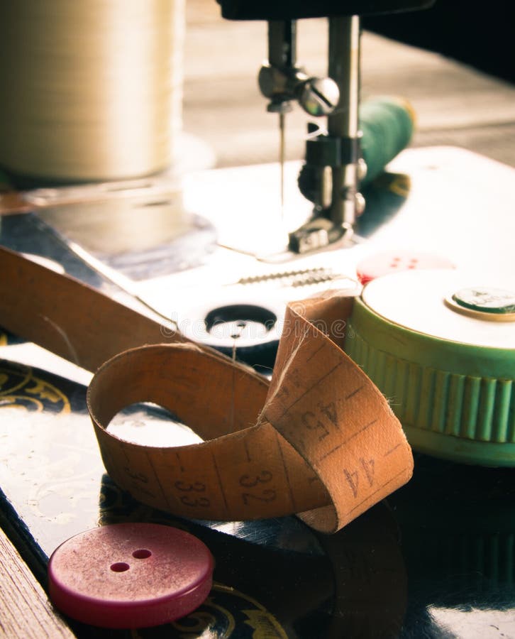 Sewing. Sewing Machine and Tools. Stock Photo - Image of cloth, scissor ...