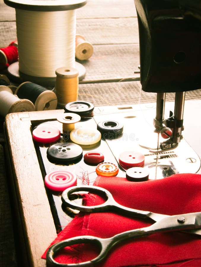 Sewing. Sewing Machine and Tools. Stock Photo - Image of needlecraft ...