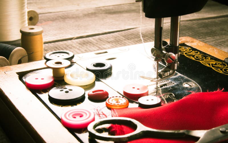 Sewing. Sewing Machine and Tools. Stock Image - Image of machine ...