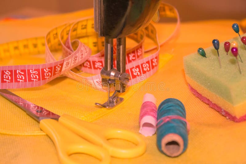 Sewing Still Life with Spools of Colored Threads, Buttons, Metal ...