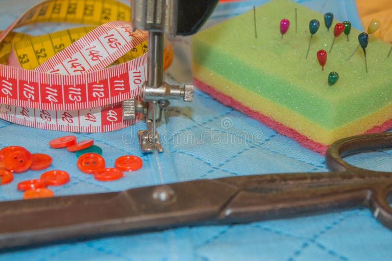 Sewing Still Life with Spools of Colored Threads, Buttons, Metal ...