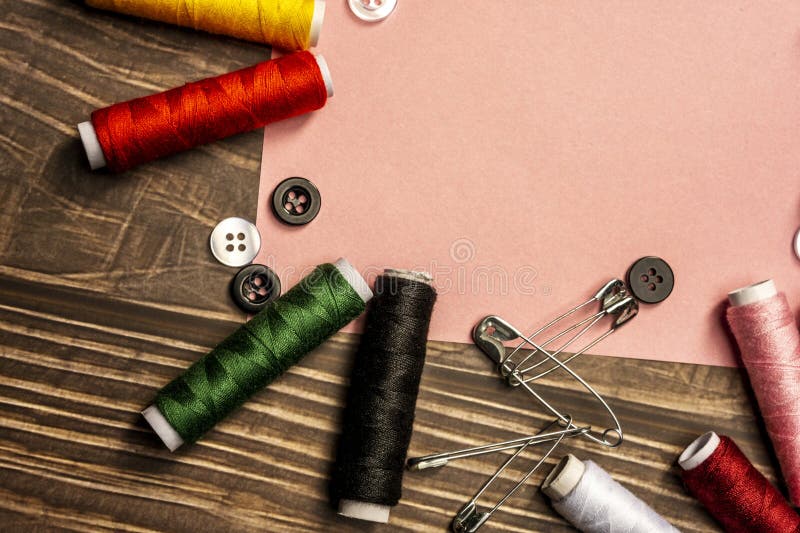 Sewing Still Life with Spools of Colored Threads, Buttons, Metal ...