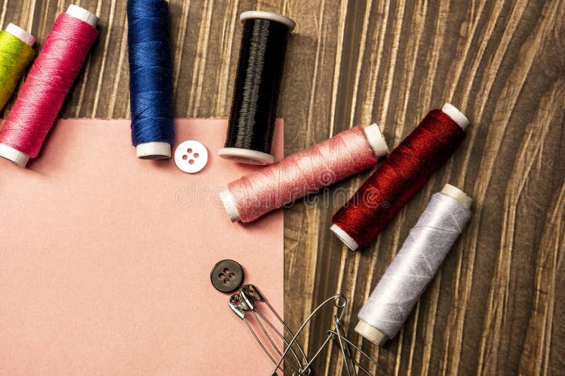 Sewing Still Life with Spools of Colored Threads, Buttons, Metal ...