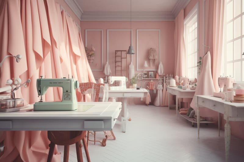 Sewing Studio with Fabrics and Sewing Machines. Generative AI Stock ...