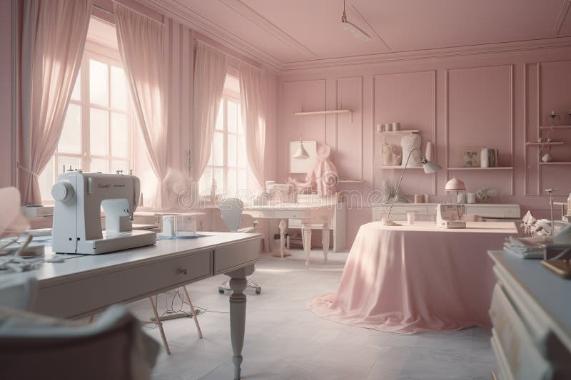 Sewing Studio with Fabrics and Sewing Machines. Generative AI Stock ...
