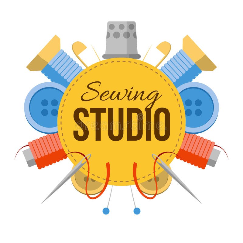 Sewing Studio Sign with Tailors Stuff.Atelier Logo. Stock Vector ...
