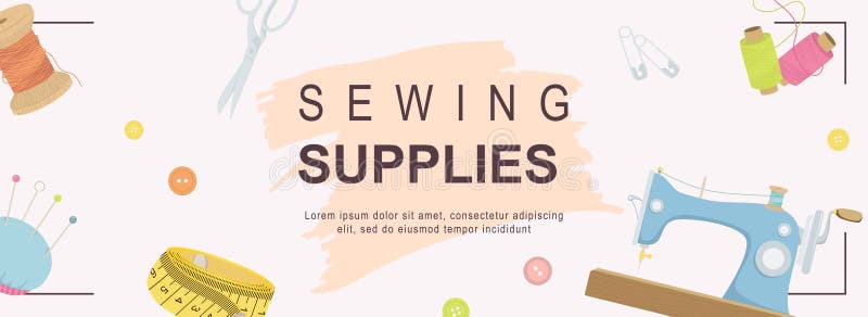 Sewing Supplies Horizontal Web Banner. Thread, Measuring Tape, Sew ...