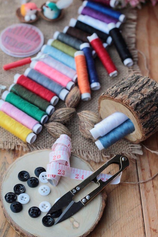 Sewing Supplies ,scissors Thread with and Scissors. Stock Image - Image ...