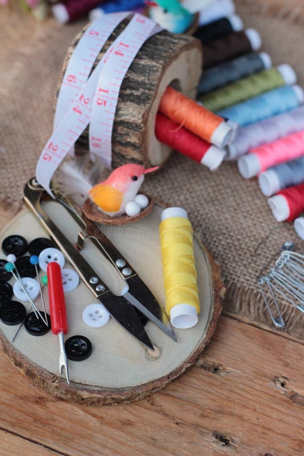 Sewing Supplies ,scissors Thread with and Scissors. Stock Image - Image ...