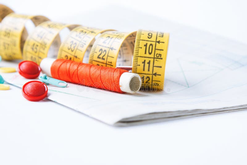 Sewing Supplies on Sewing Thread, Pattern, Centimeter, Buttons Stock ...
