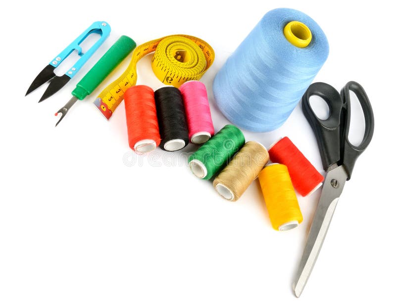 Sewing Supplies (thread, Scissors and Measuring Tape) Isolated on a ...