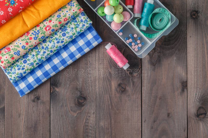 Sewing Supplies on Wood Background Stock Photo - Image of cotton ...