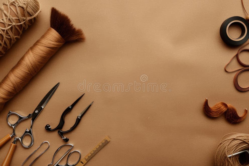 Sewing Table with Scissors and Thread Stock Photo - Image of table ...