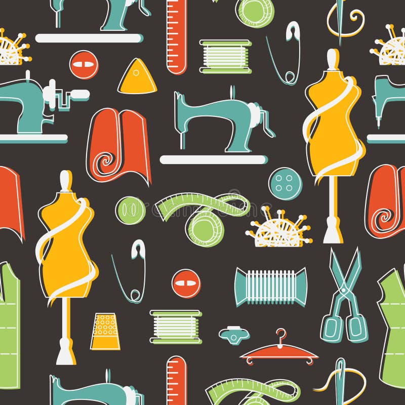 Sewing And Tailor Elements In Seamless Pattern Stock Vector