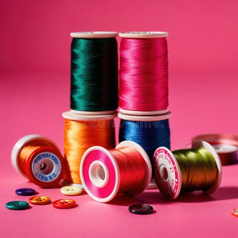 Sewing and Tailoring Supplies, with Colorful Thread Spools and Buttons ...