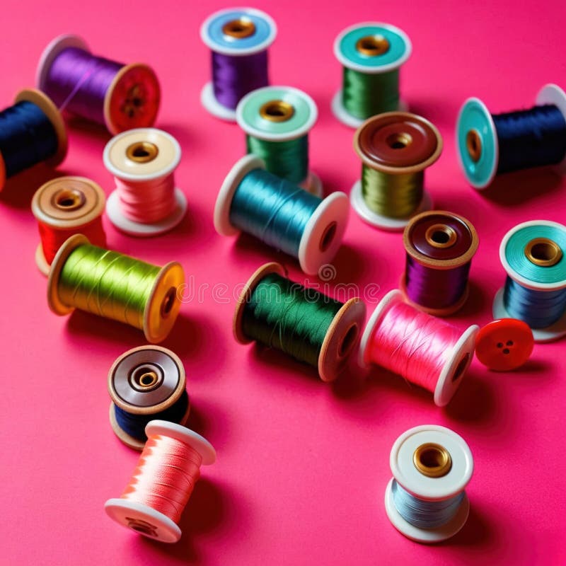 Sewing and Tailoring Supplies, with Colorful Thread Spools and Buttons ...