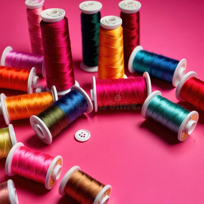 Sewing and Tailoring Supplies, with Colorful Thread Spools and Buttons ...
