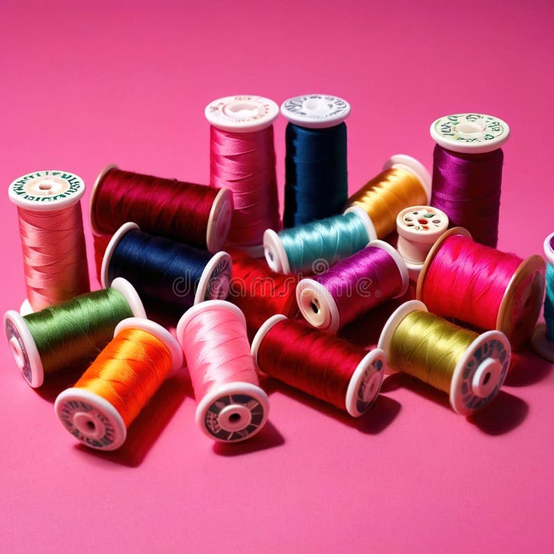 Sewing and Tailoring Supplies, with Colorful Thread Spools and Buttons ...