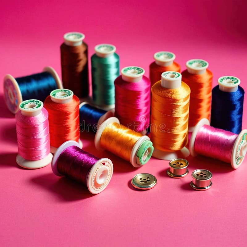 Sewing and Tailoring Supplies, with Colorful Thread Spools and Buttons ...