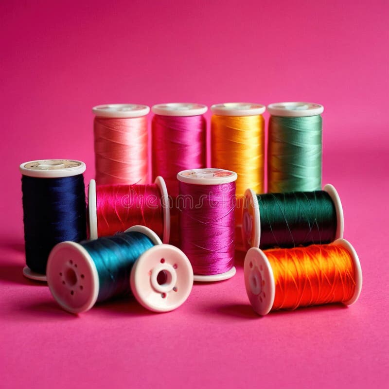 Sewing and Tailoring Supplies, with Colorful Thread Spools and Buttons ...