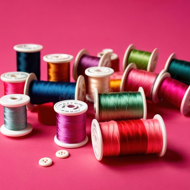 Sewing and Tailoring Supplies, with Colorful Thread Spools and Buttons ...