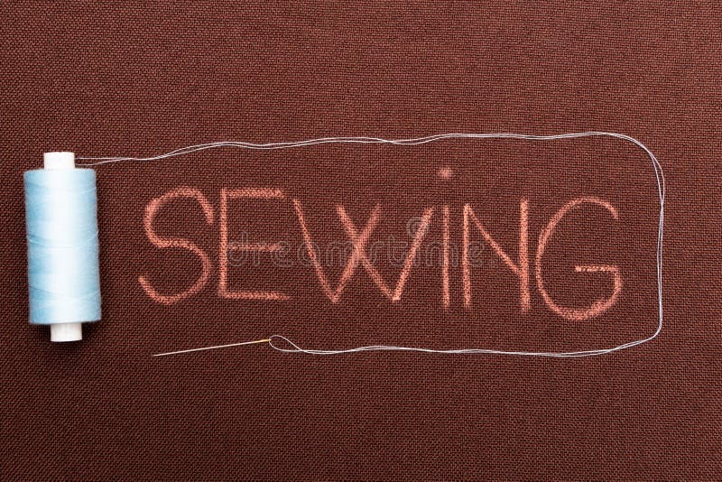 Sewing Text Bordered with Thread and Needle Stock Image - Image of ...