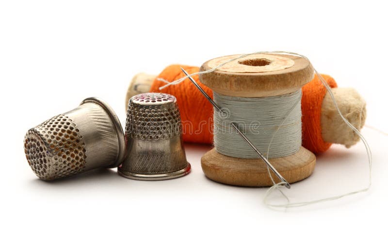 Sewing Thimbles, Bobbin and Needle Stock Photo - Image of hobby ...