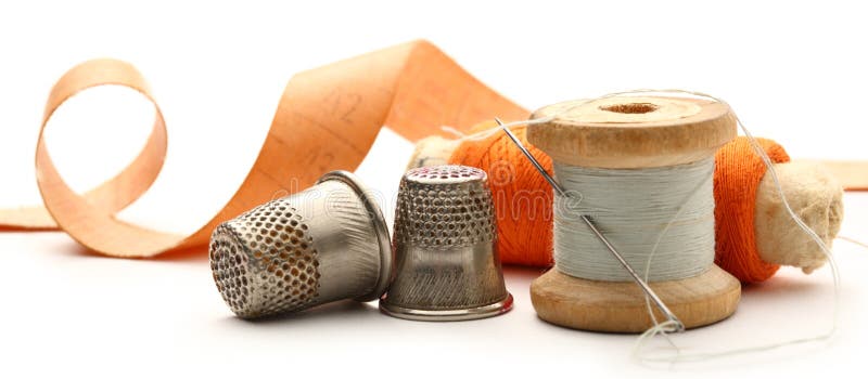 Sewing Thimbles, Bobbin and Needle Stock Photo - Image of hobby ...