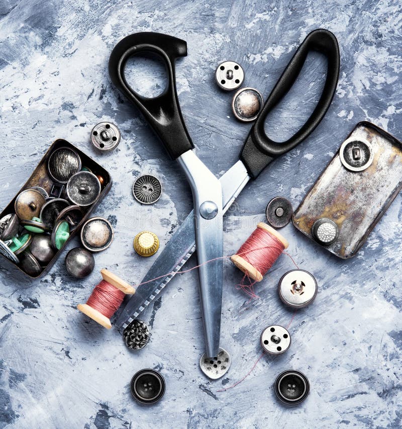 Sewing Thread, Buttons and Scissors Stock Photo - Image of seamstress ...