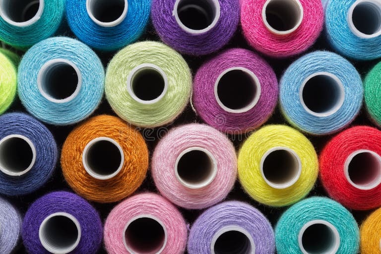 Sewing Thread in Different Colors Pink Blue Green Red Stock Image ...