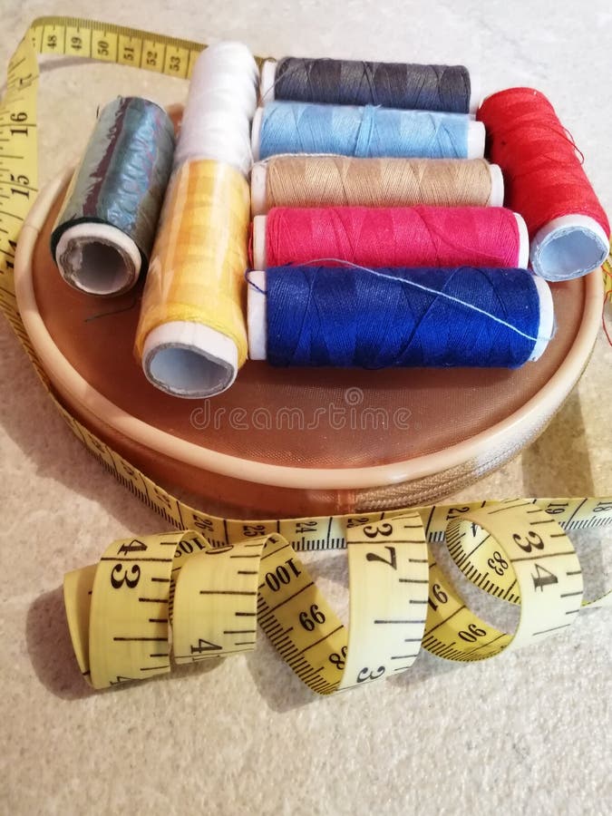 Sewing Thread Kit in Different Colors and Tailoring Meter Stock Photo ...