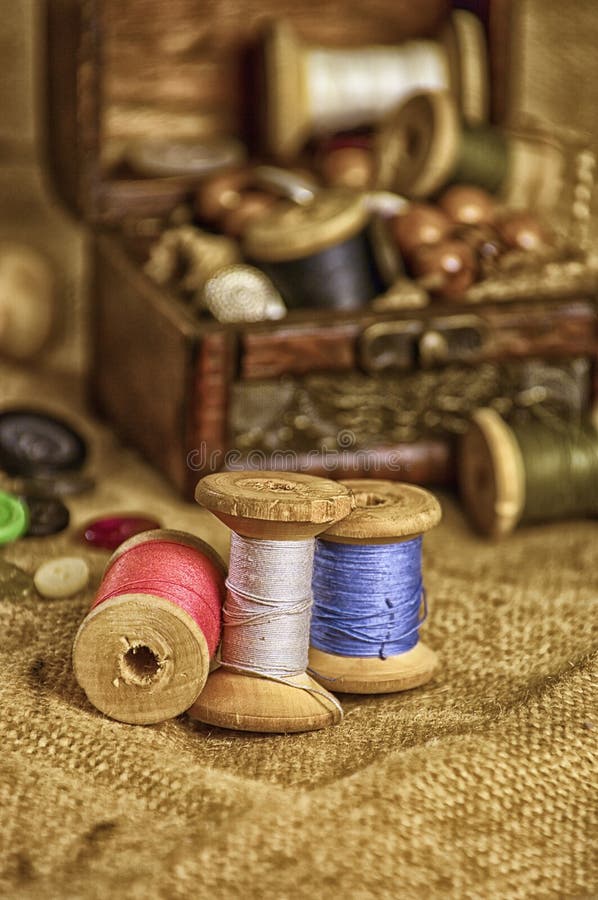 Sewing Thread Needle Button Pins, Stylized Image of an Old, Tone Stock ...