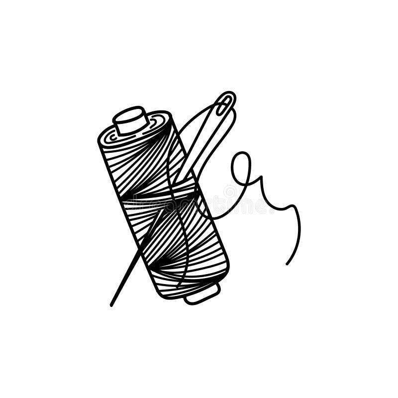 Sewing Thread with Needle, Hand-drawn in Sketch Style. Cross-winding ...