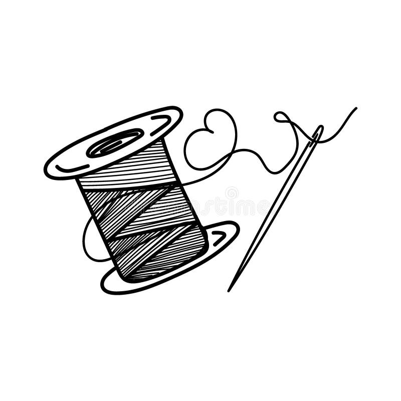 Sewing Thread with Needle, Hand-drawn in Sketch Style. Cross-winding ...