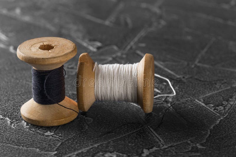 Sewing Thread on an Old Wooden Spool Stock Image - Image of template ...