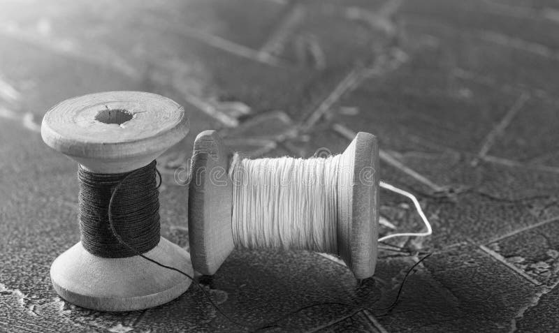 Sewing Thread on an Old Wooden Spool in Vintage Style Stock Image ...