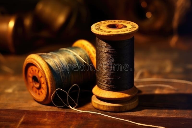 Sewing Thread on an Old Wooden Spool in Vintage Style. Generative AI ...