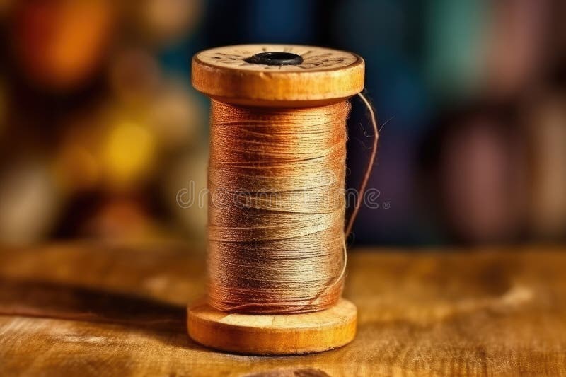 Sewing Thread on an Old Wooden Spool in Vintage Style. Generative AI ...