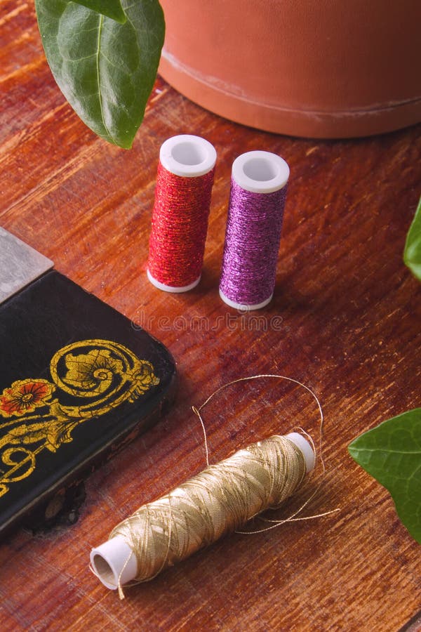 Sewing Thread on Sewing Machine Stock Photo - Image of mechanical ...