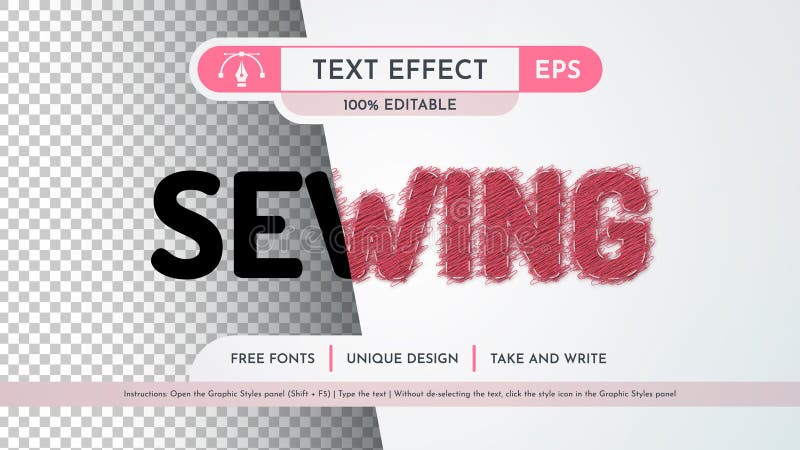 Sewing Thread Text Effect, Graphic Style. Vector Mockup and Template ...