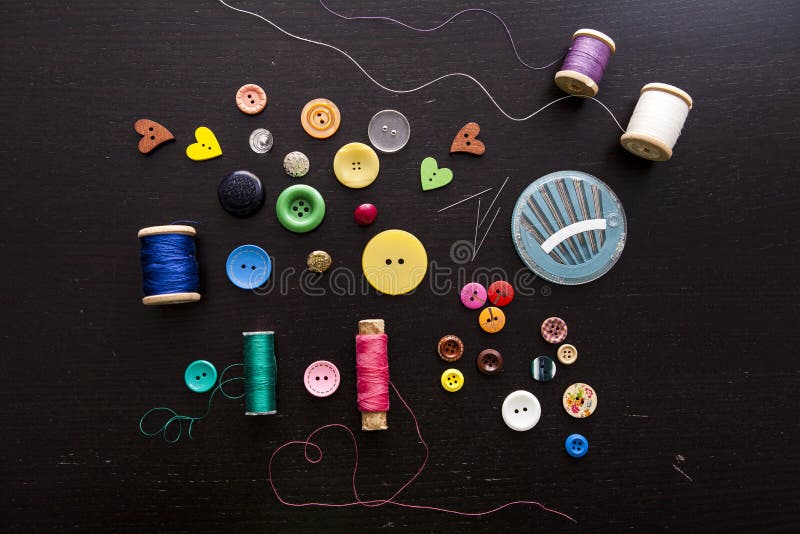 Sewing Threads, Buttons, Needles, Art and Handswork for Children Stock ...
